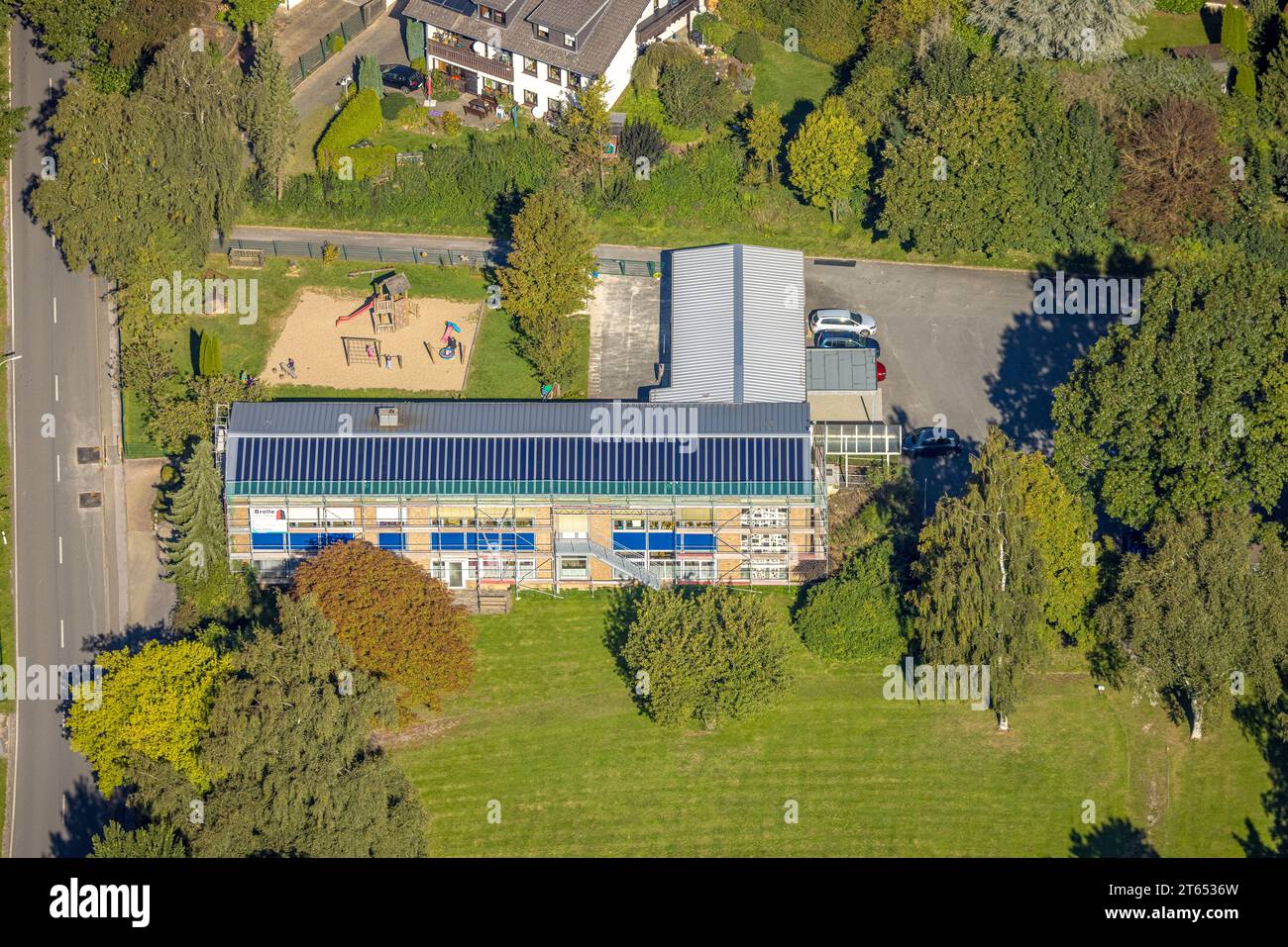Aerial view, Asbecker Straße municipal kindergarten, Eisborn, Balve ...
