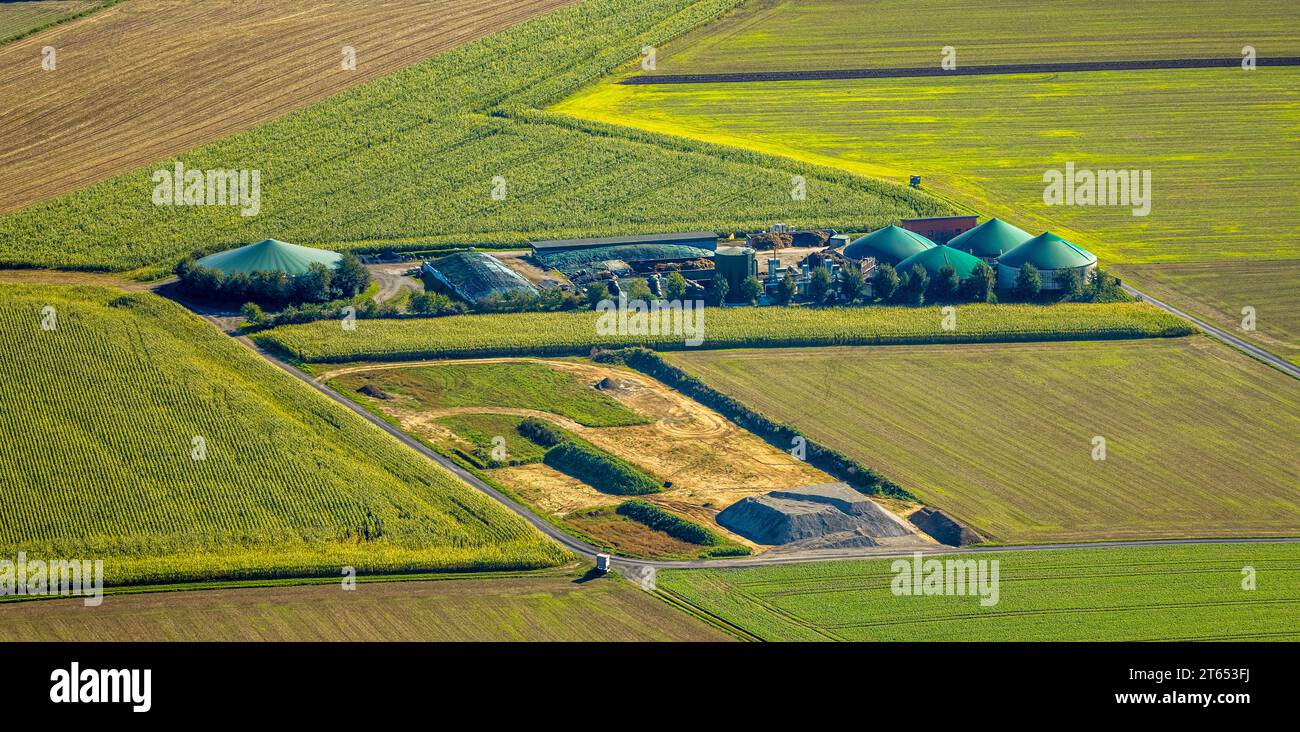 Aerial view, biogas plant with expansion area, Volkringhausen, Balve ...
