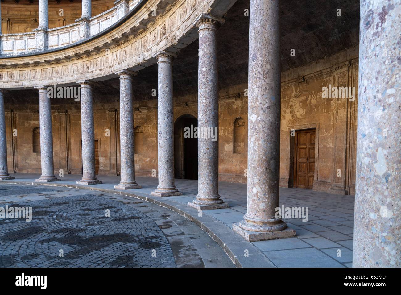 The Renaissance-style Carlos V Palace built inside the Alhambra fortress in Granada, Spain Stock ...