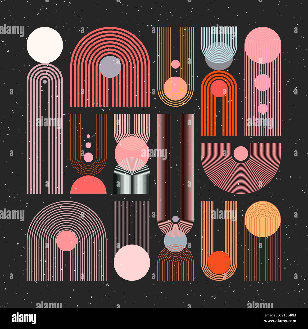 Mid century arch, circle elements, modern geometric shapes with grunge ...