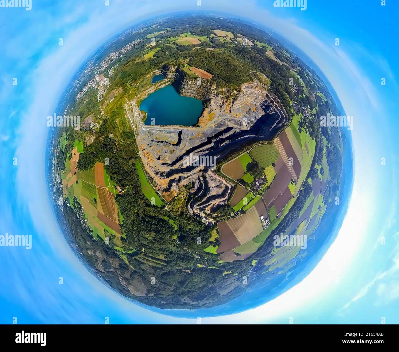 Aerial view, Asbeck quarry and the Grubensee Blaue Lagune, earth globe ...