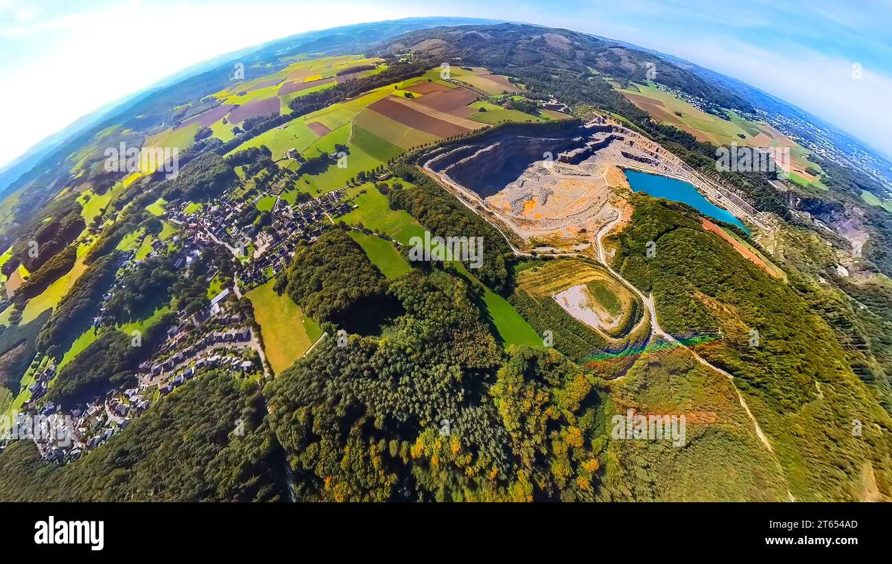 Aerial view, Asbeck quarry and the Grubensee Blaue Lagune, earth globe ...