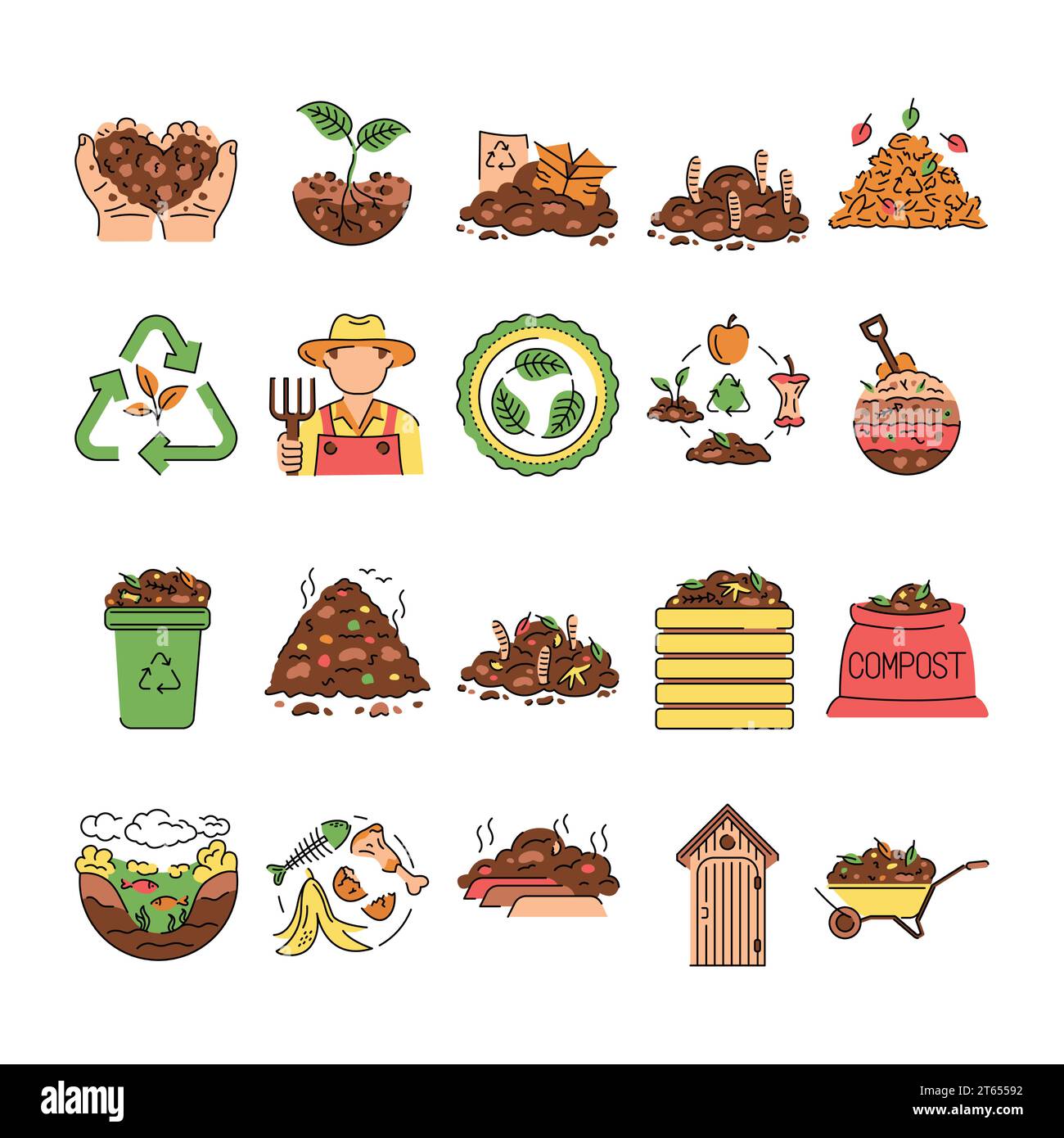 Composting color line icons. Vector isolated element. Editable stroke ...