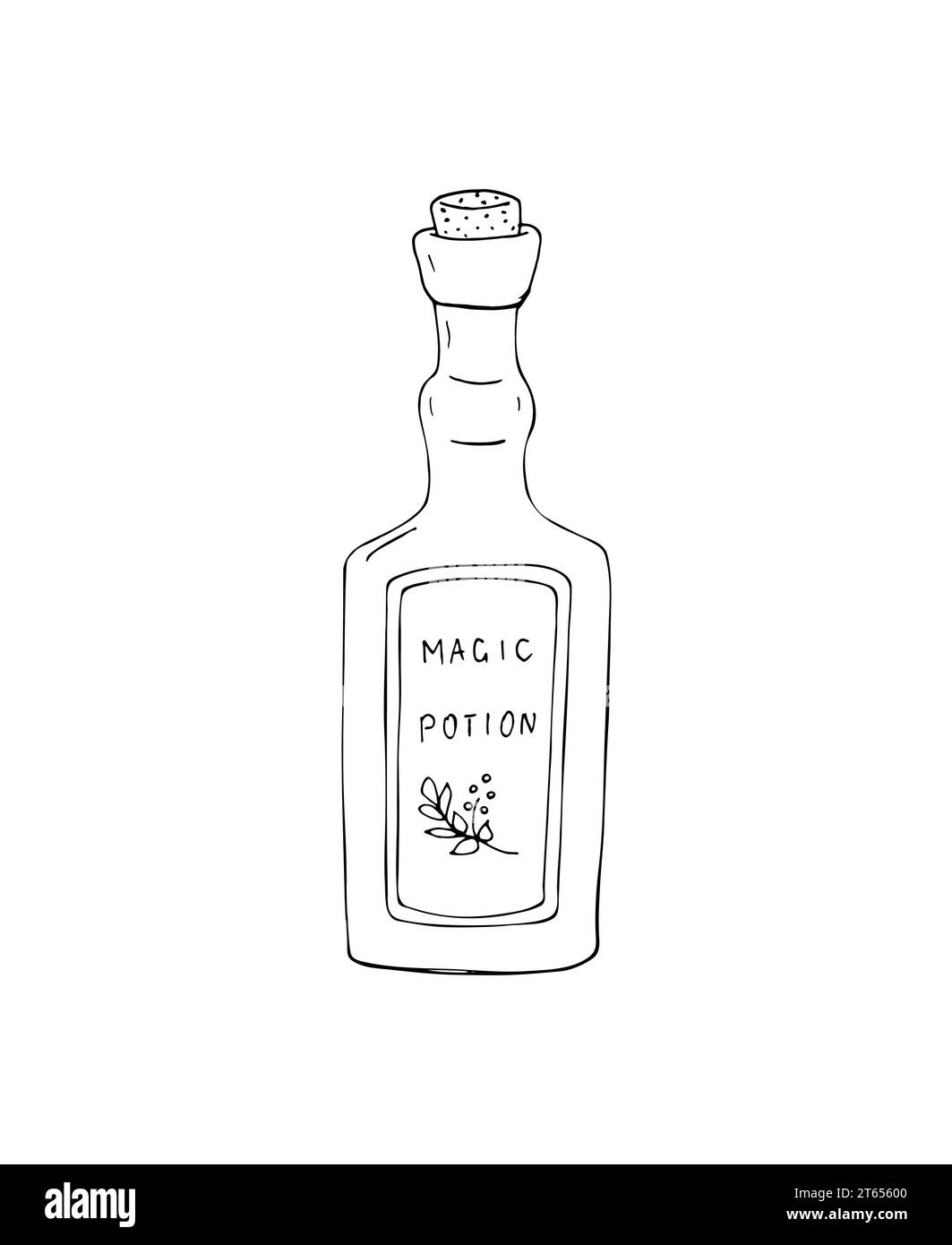 Hand-drawn Magic Potion bottle. Magic elixir bottle. Illustration of ...