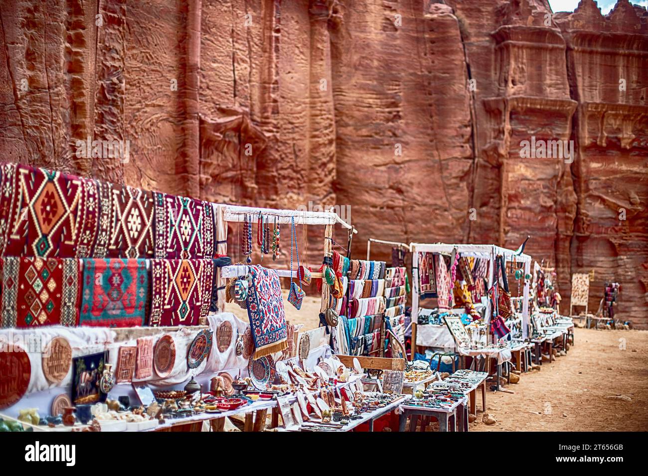 View of an open-air souvenir shop located along the Siq Canyon in the ...