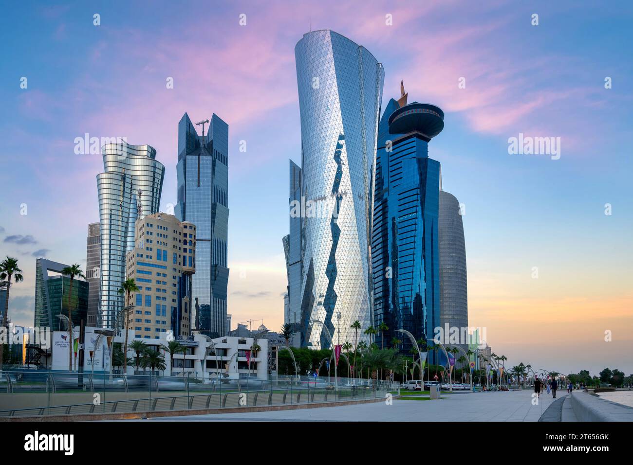 Beautiful Doha Skyline view of Doha city after sunset, Qatar Stock ...