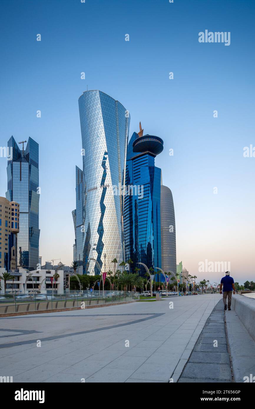 Beautiful Doha Skyline view of Doha city after sunset, Qatar Stock ...