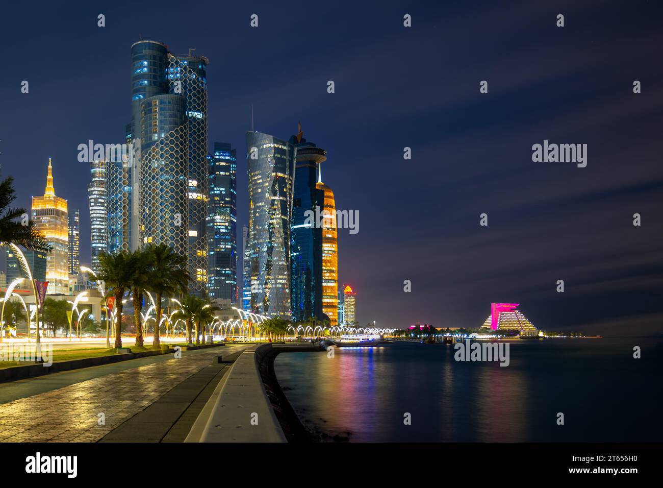 Beautiful Doha Skyline view of Doha city after sunset, Qatar Stock ...