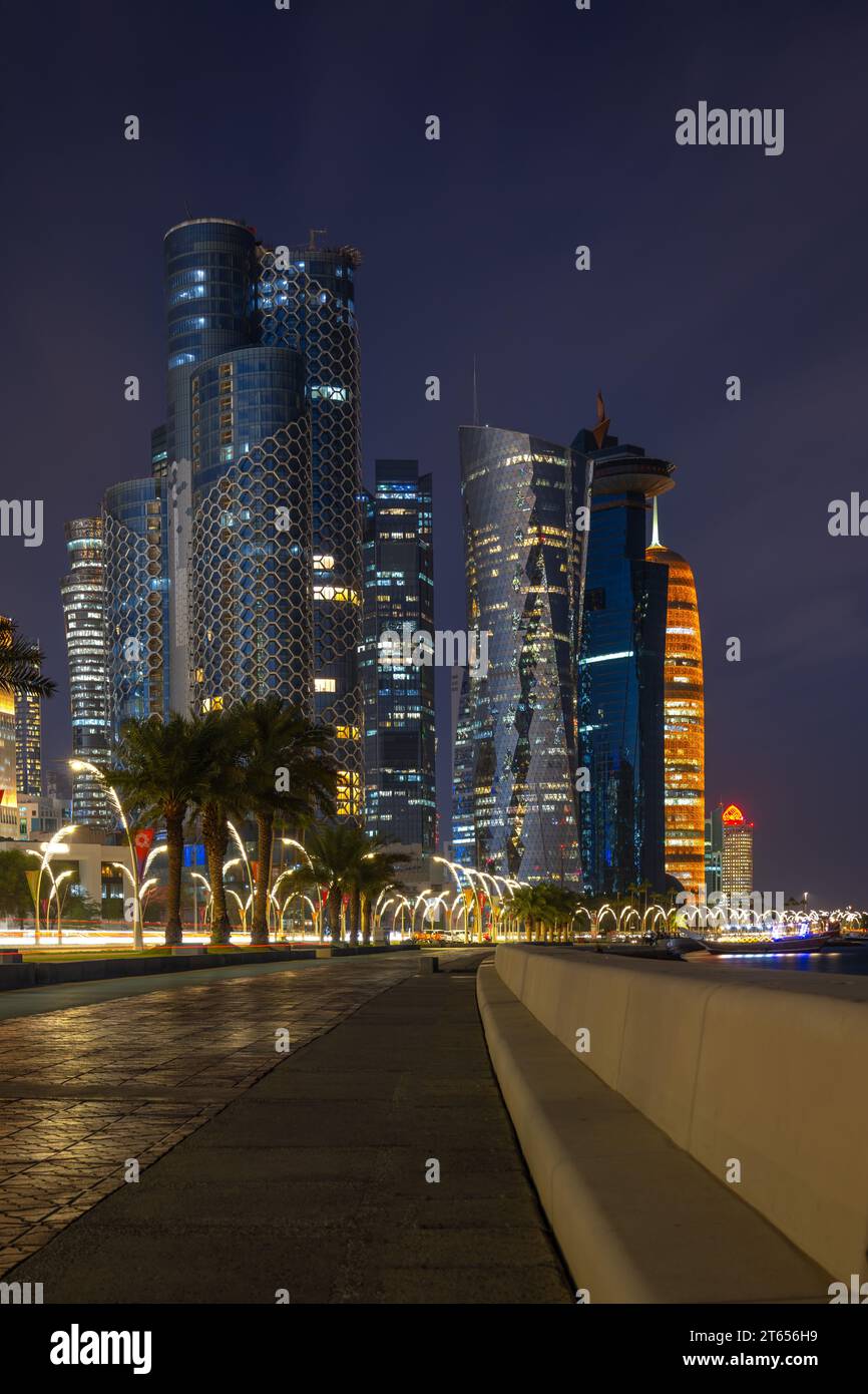 Beautiful Doha Skyline view of Doha city after sunset, Qatar Stock ...
