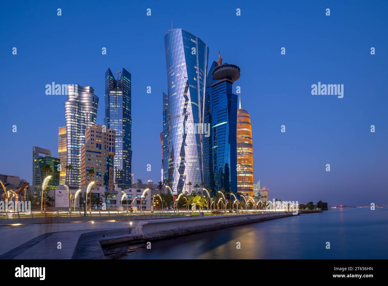 Beautiful Doha Skyline view of Doha city after sunset, Qatar Stock ...
