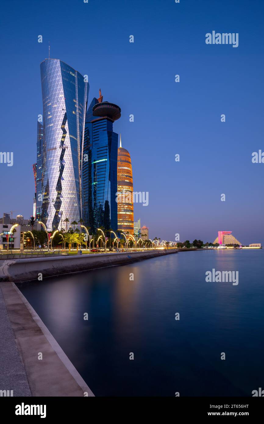 Beautiful Doha Skyline view of Doha city after sunset, Qatar Stock ...