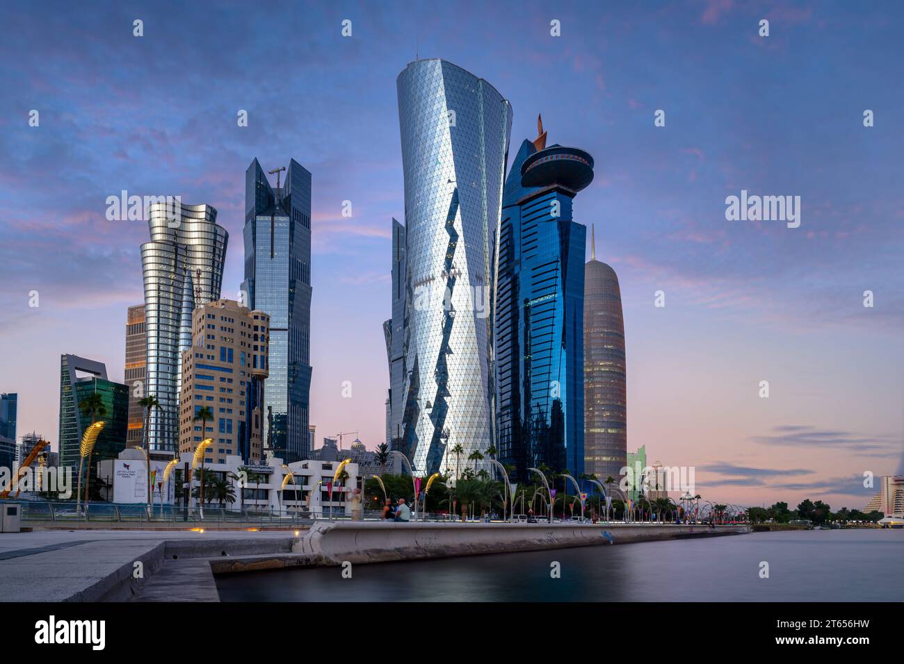 Beautiful Doha Skyline view of Doha city after sunset, Qatar Stock ...