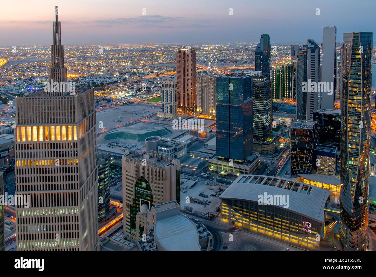 Beautiful Doha Skyline view of Doha city after sunset, Qatar Stock ...