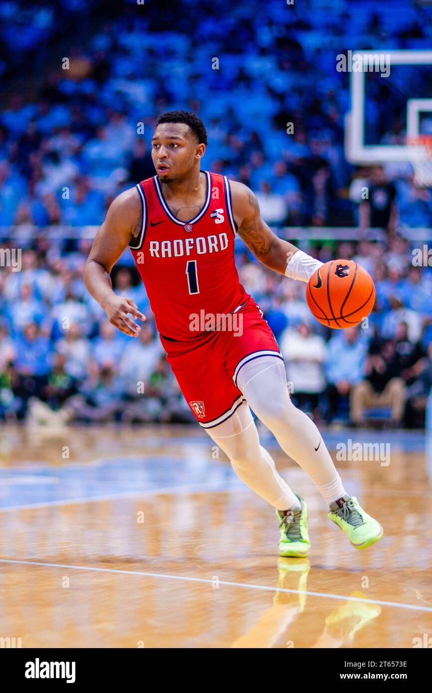 Chapel Hill, NC, USA. 6th Nov, 2023. Radford Highlanders guard DaQuan ...