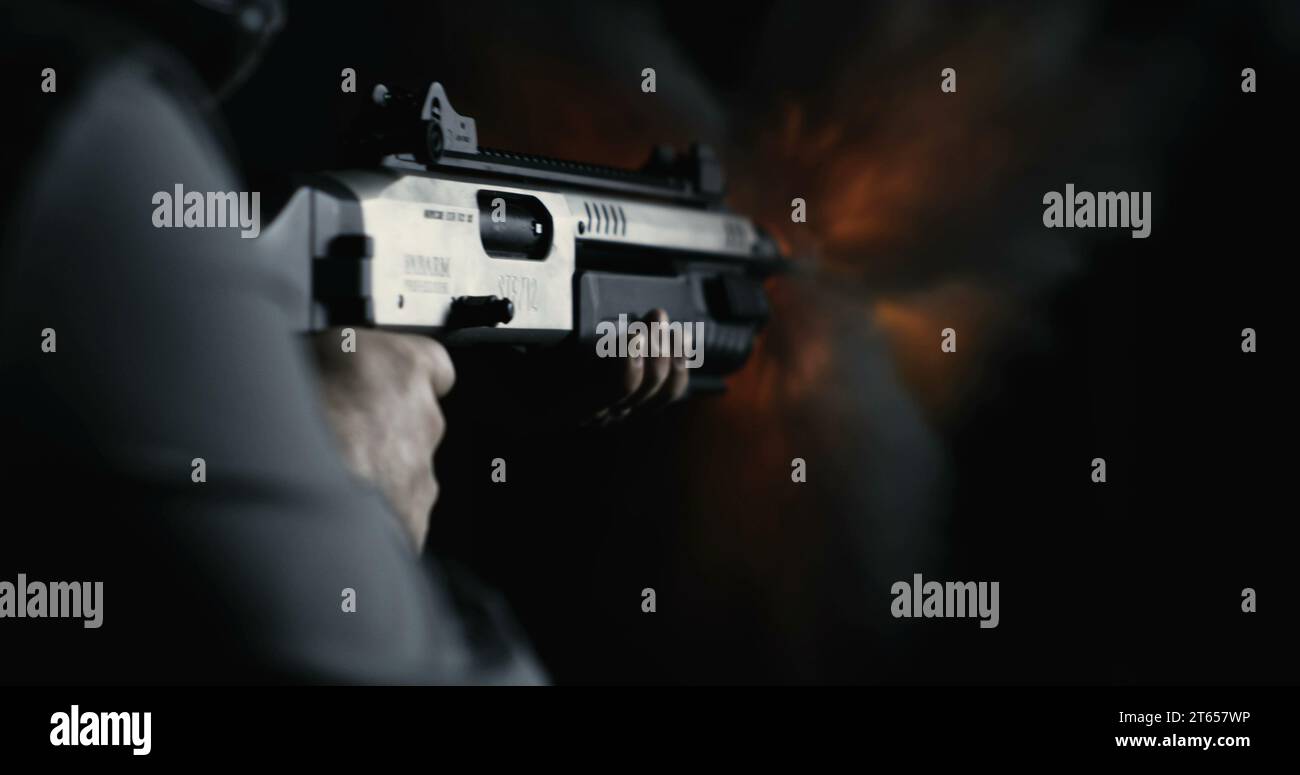 800fps Slow-Motion of Smoke-Filled Shotgun Firing, Man Releasing a ...