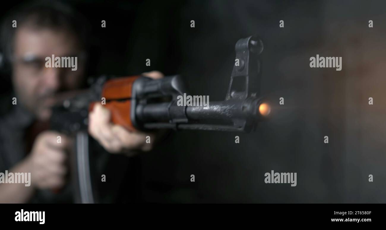 Close-up of AK-47 Rifle shooting in high-speed 800 fps. Firing ...