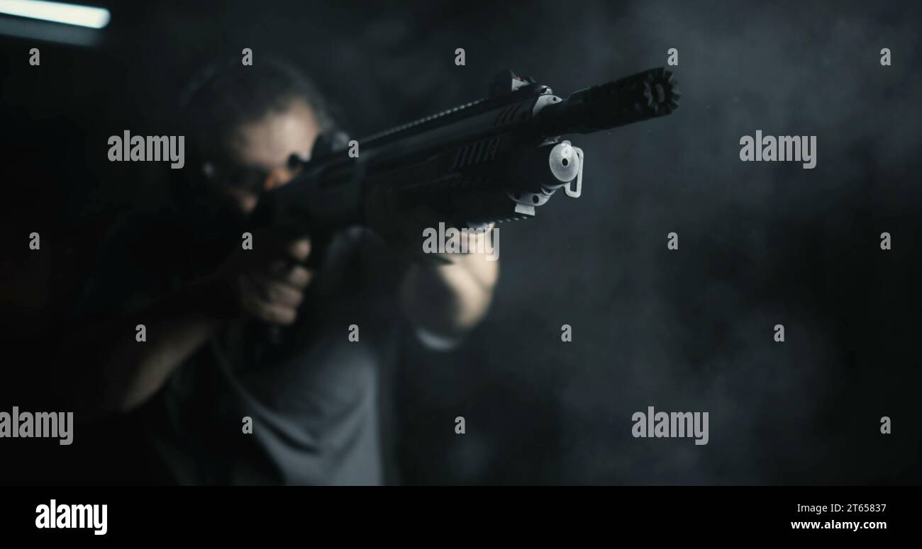 Front View of Man Firing Shotgun, 800fps Super Slow-Motion, High-Speed ...