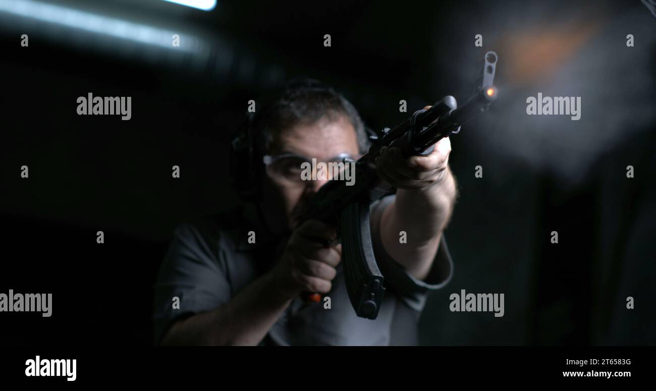 High-Speed 800fps Slow-Motion Shooting with AK-47, Man Aiming and ...