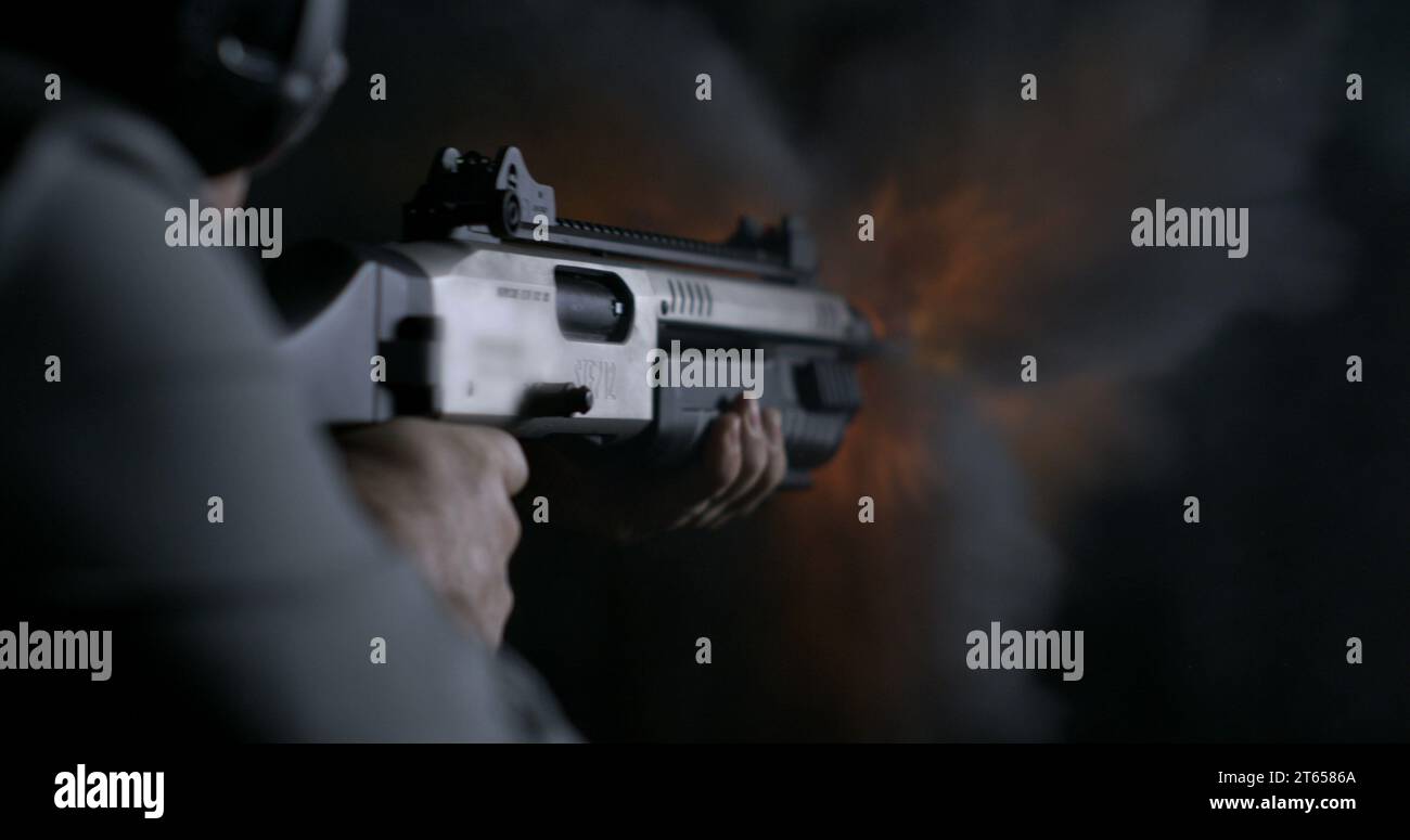 High-Speed 800fps Slow-Motion Speed-Ramp of Man Firing Shotgun ...