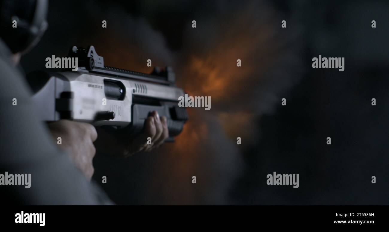 High-Speed 800fps Slow-Motion Speed-Ramp of Man Firing Shotgun ...
