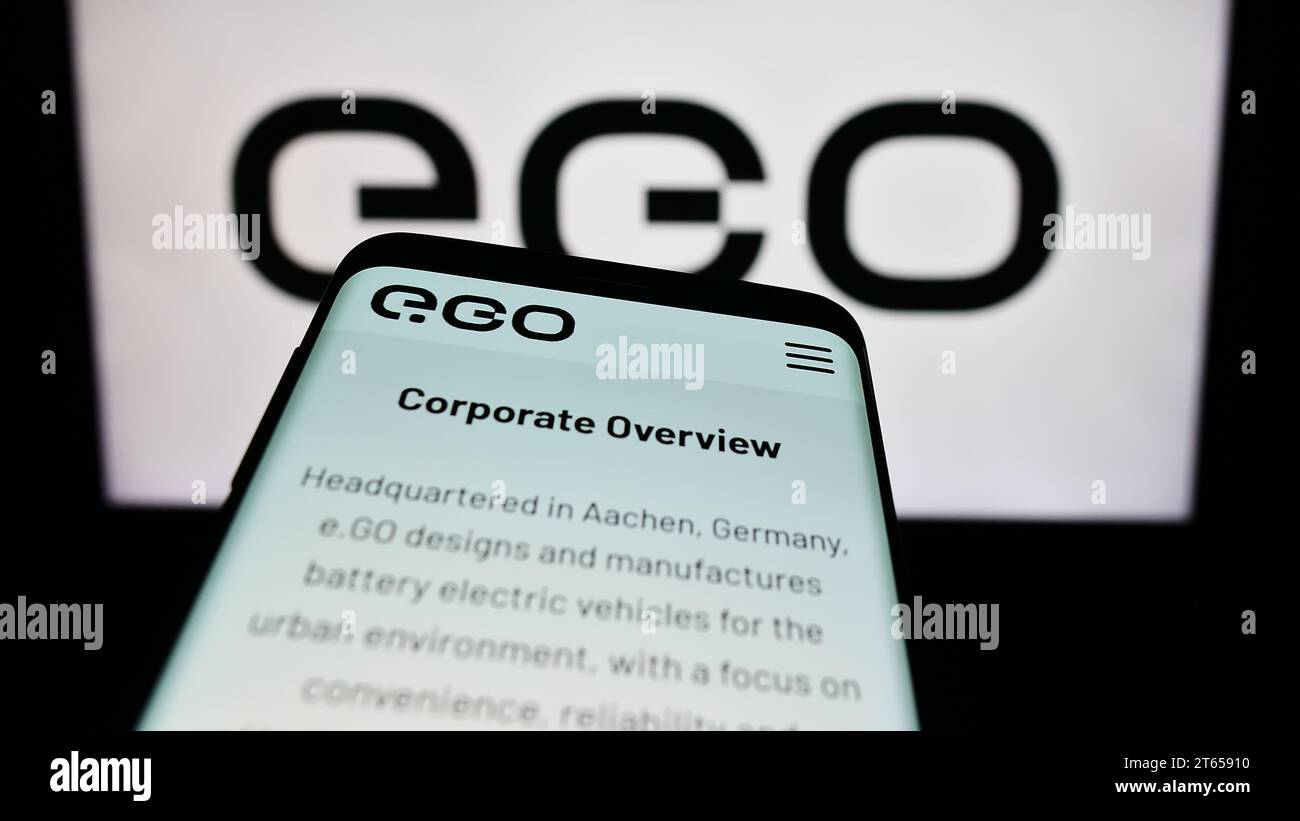 Mobile phone with webpage of German electric vehicle company Next.e.GO ...