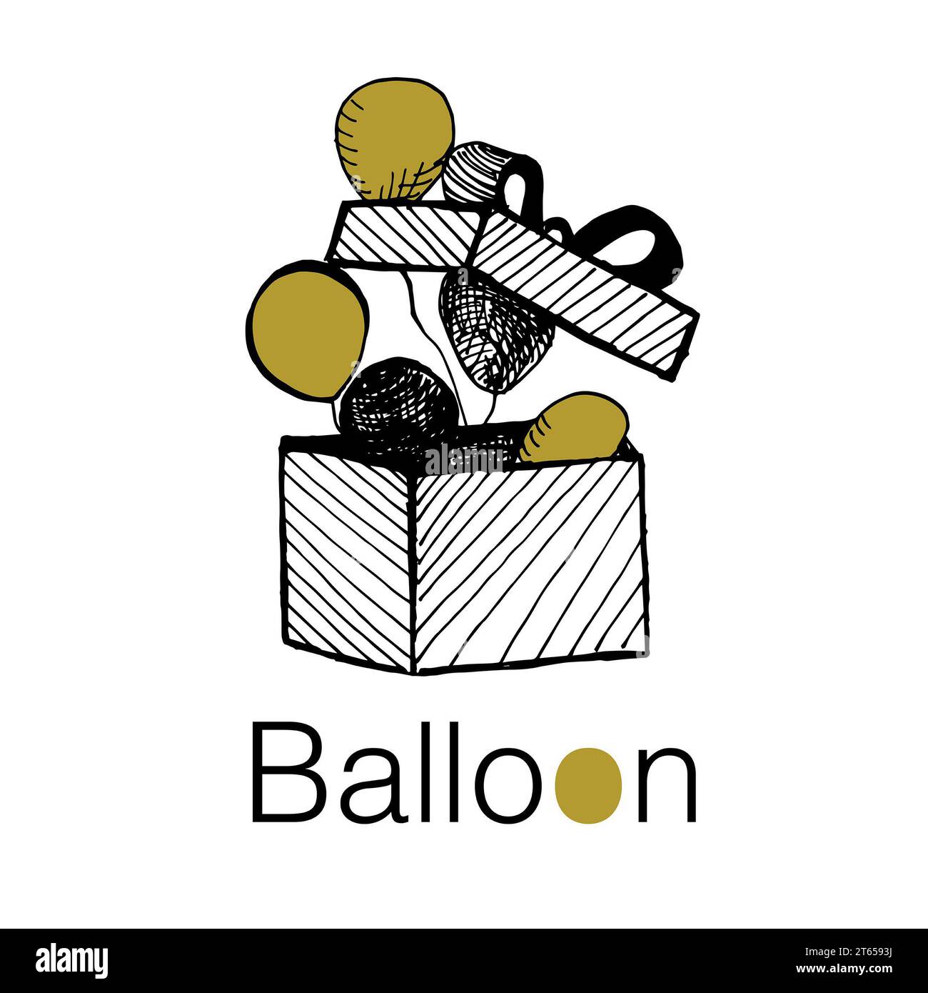 combined balloon logo for children's and adult parties. Gift box with ...