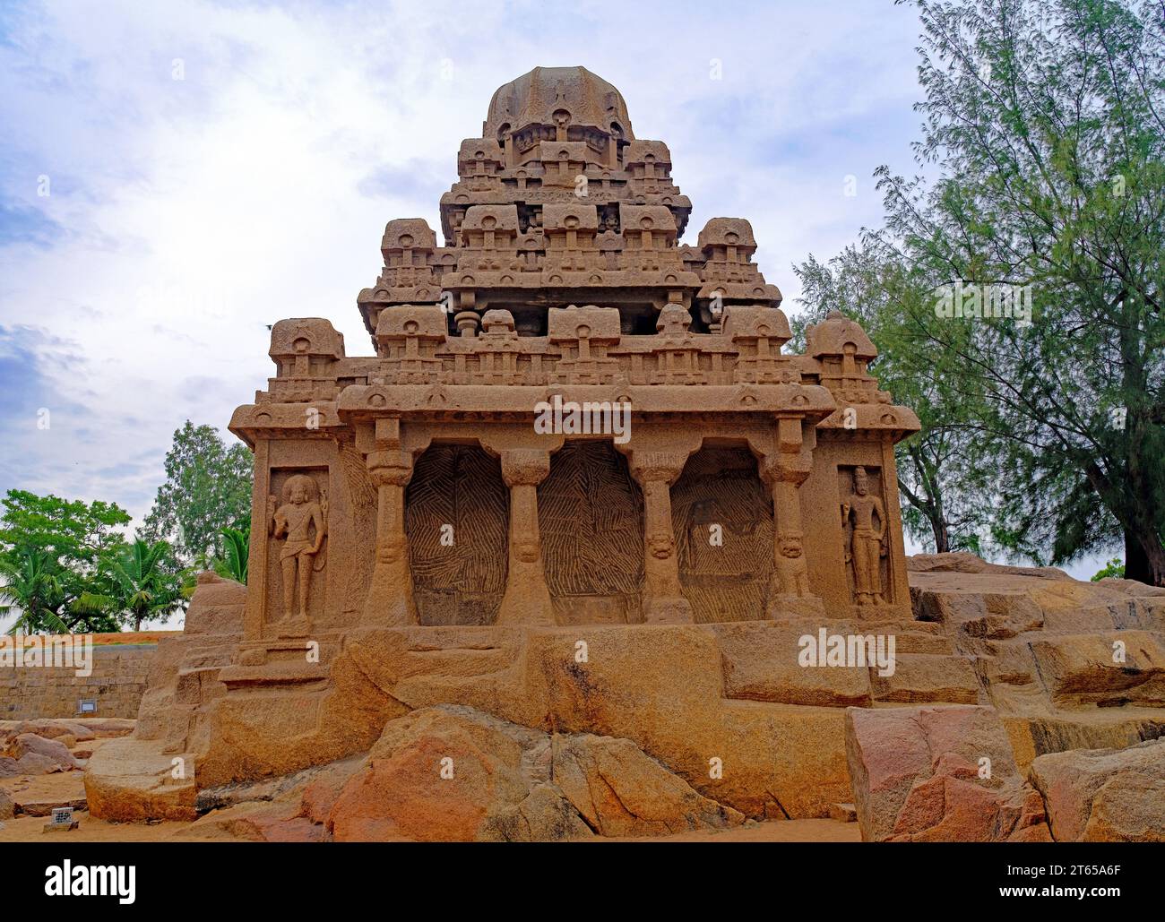 Seventh century Pancha Rathas (Five Chariots) at Mahabalipuram on the Coromandel coast of the ...