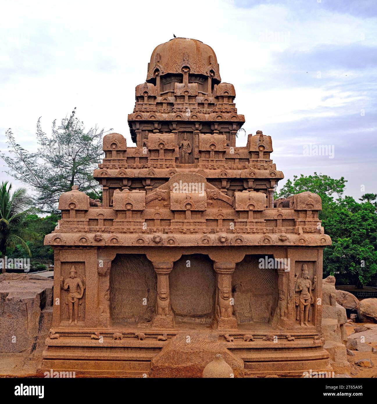 Seventh century Pancha Rathas (Five Chariots) at Mahabalipuram on the Coromandel coast of the ...