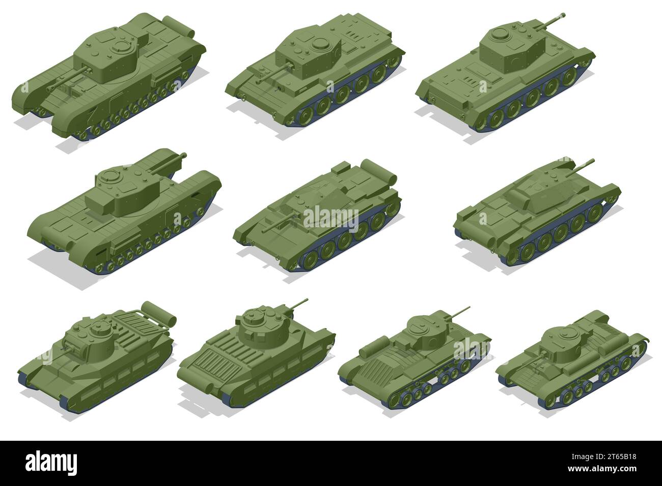 Isometric set icons of United Kingdom Tanks. Armoured fighting vehicle ...