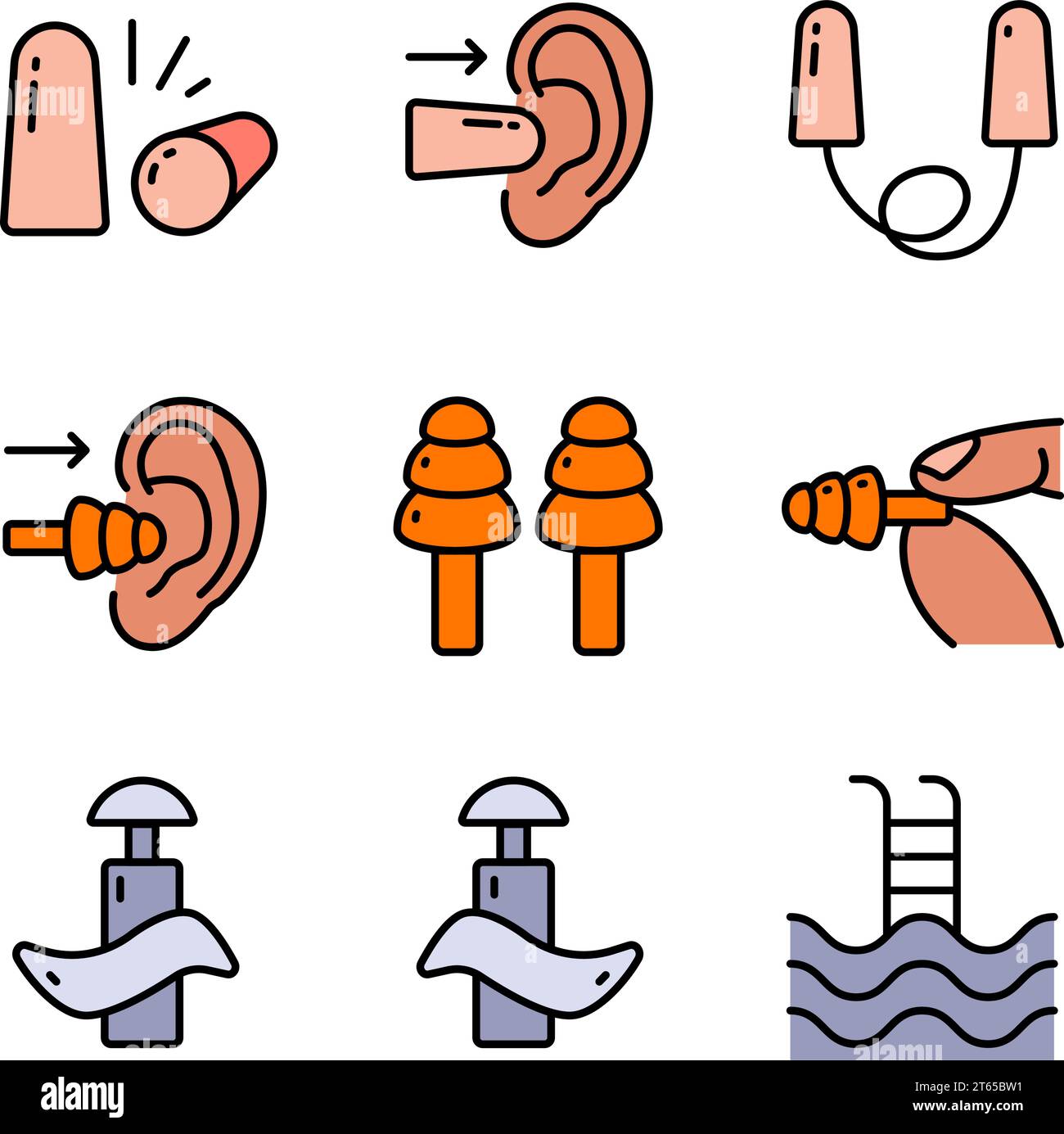 Earplugs icons set color vector. Anti-noise device. Earplugs protection ...