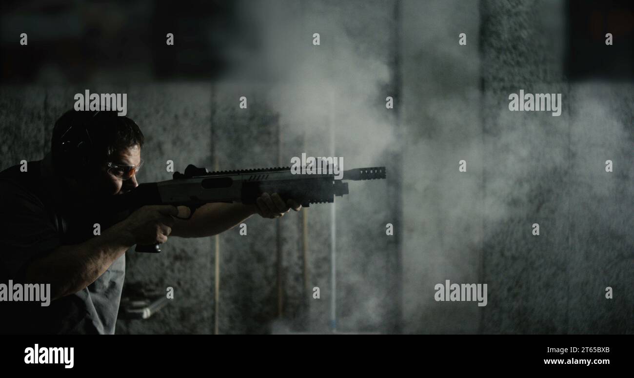 Profile Man Firing Shotgun Captured in 800fps Super Slow-Motion, High ...