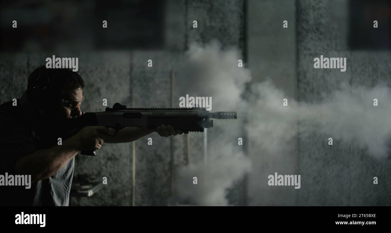 Profile Man Firing Shotgun Captured in 800fps Super Slow-Motion, High ...