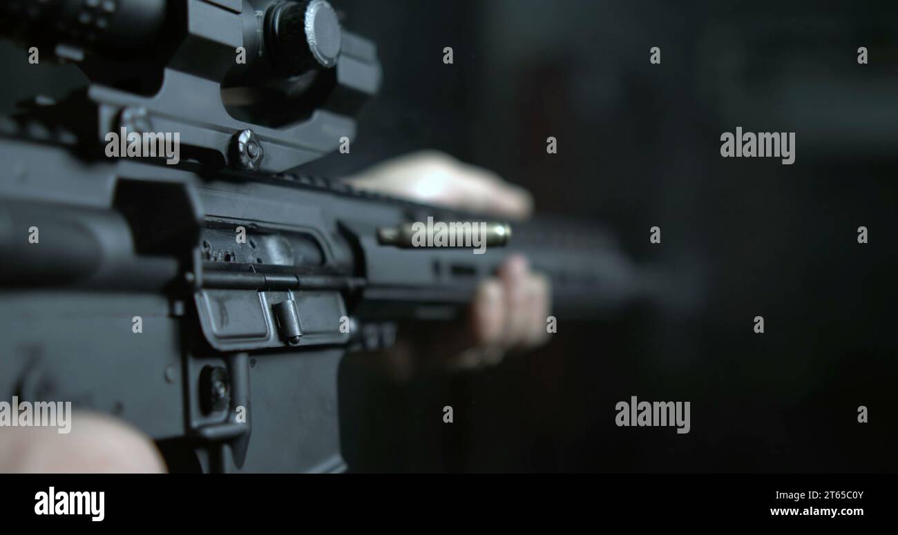 Shooting with Assault Rifle in super slow-motion 800 fps, bullet flying ...