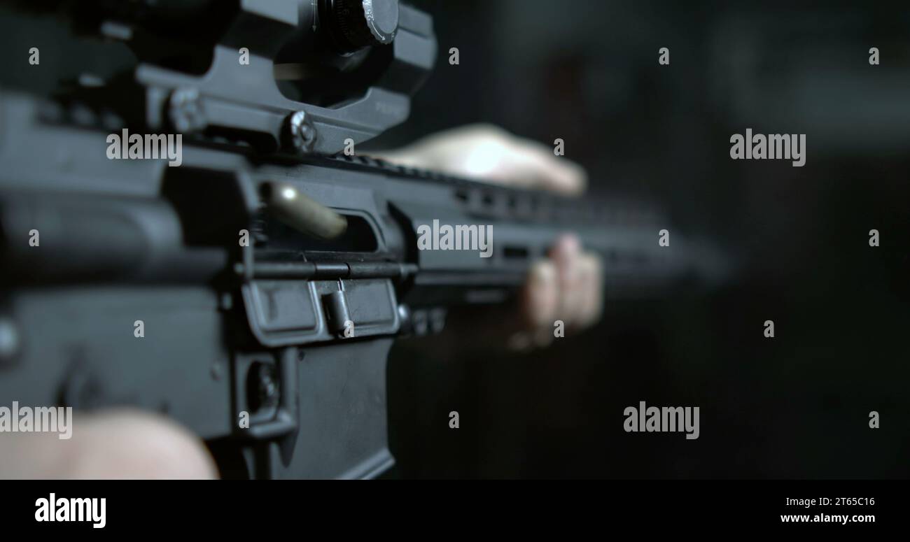 Shooting with Assault Rifle in super slow-motion 800 fps, bullet flying ...