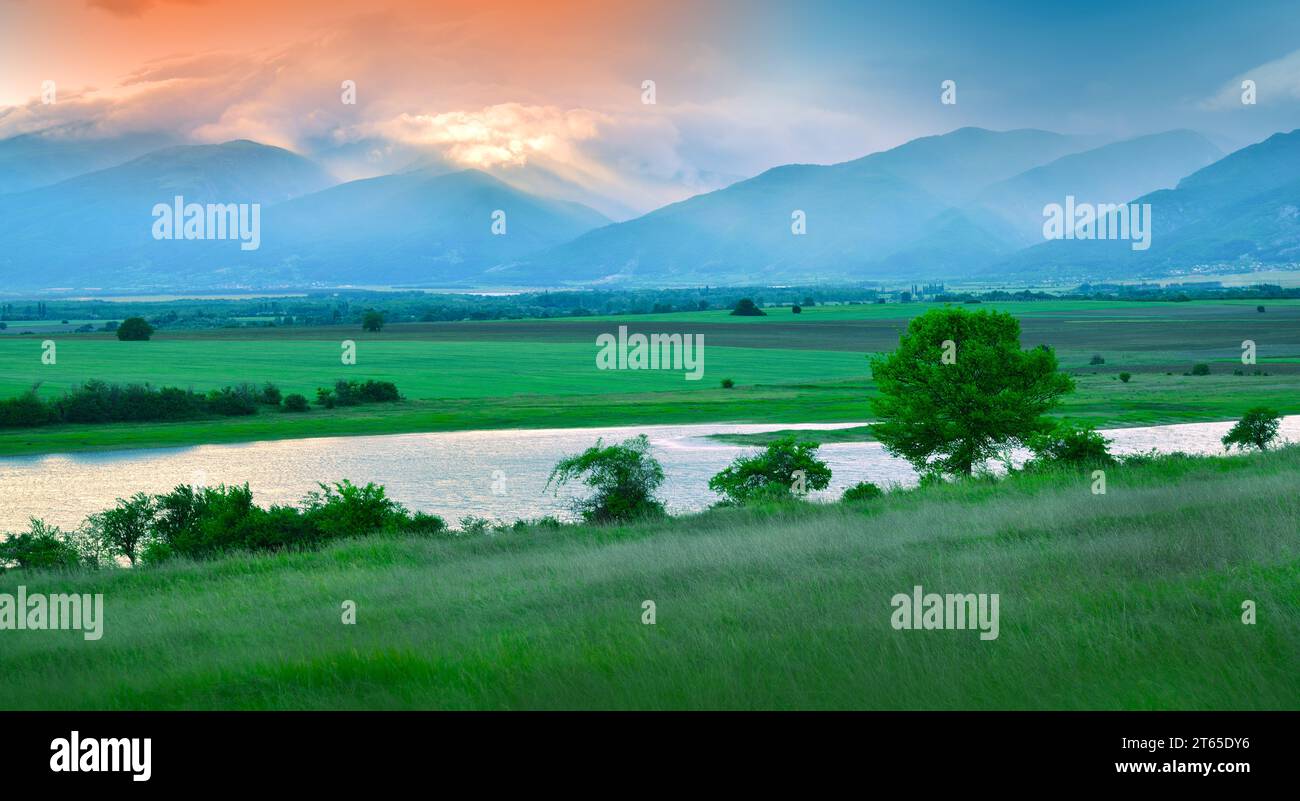 Beautiful Tranquil Nature Background.Amazing Rural Scene.Unique Summer Landscape.Green Field ...