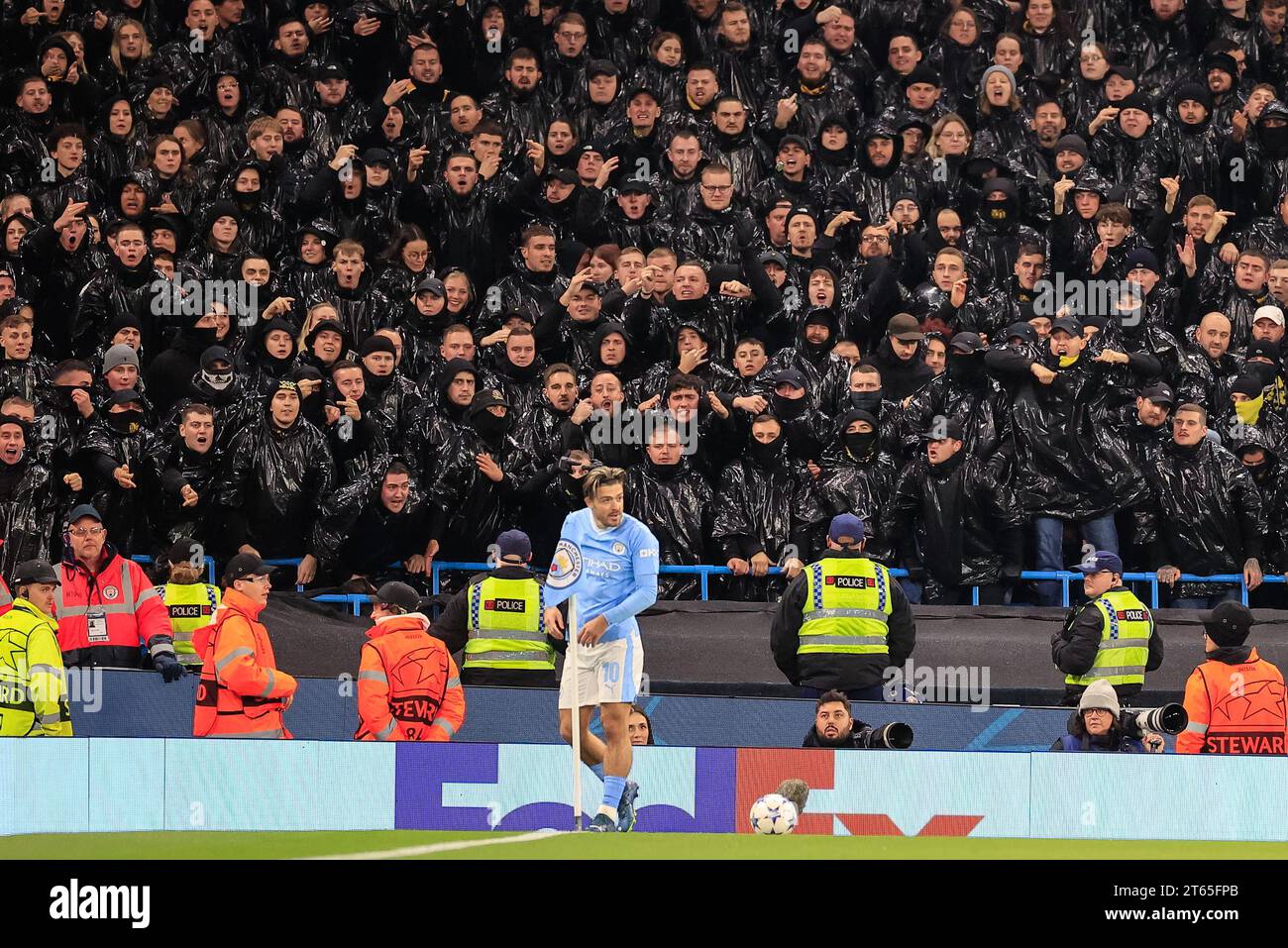 Jack Grealish #10 of Manchester City receives a cold welcome from the ...