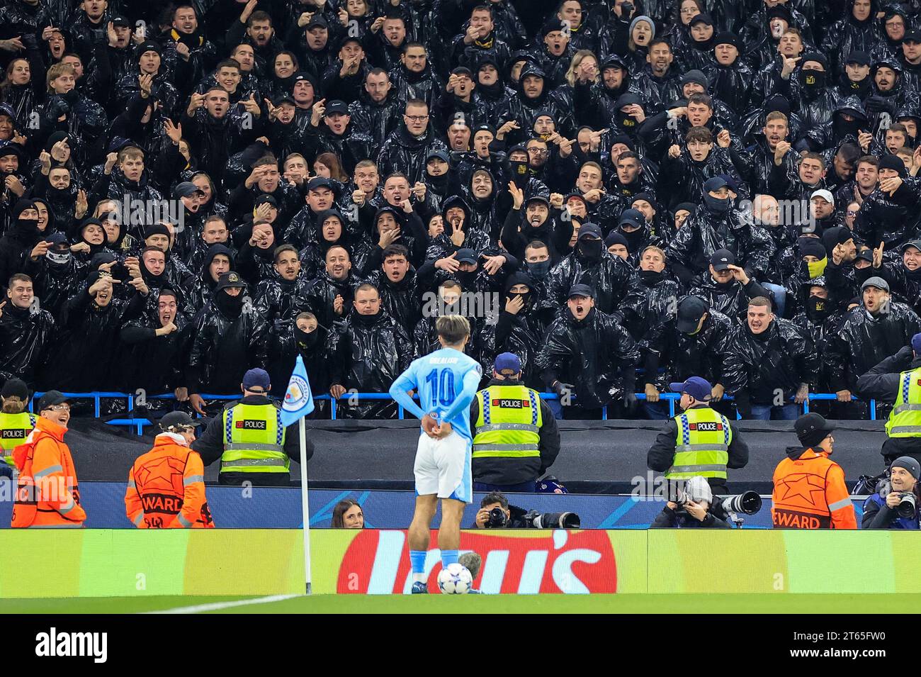 Jack Grealish #10 of Manchester City receives a cold welcome from the ...