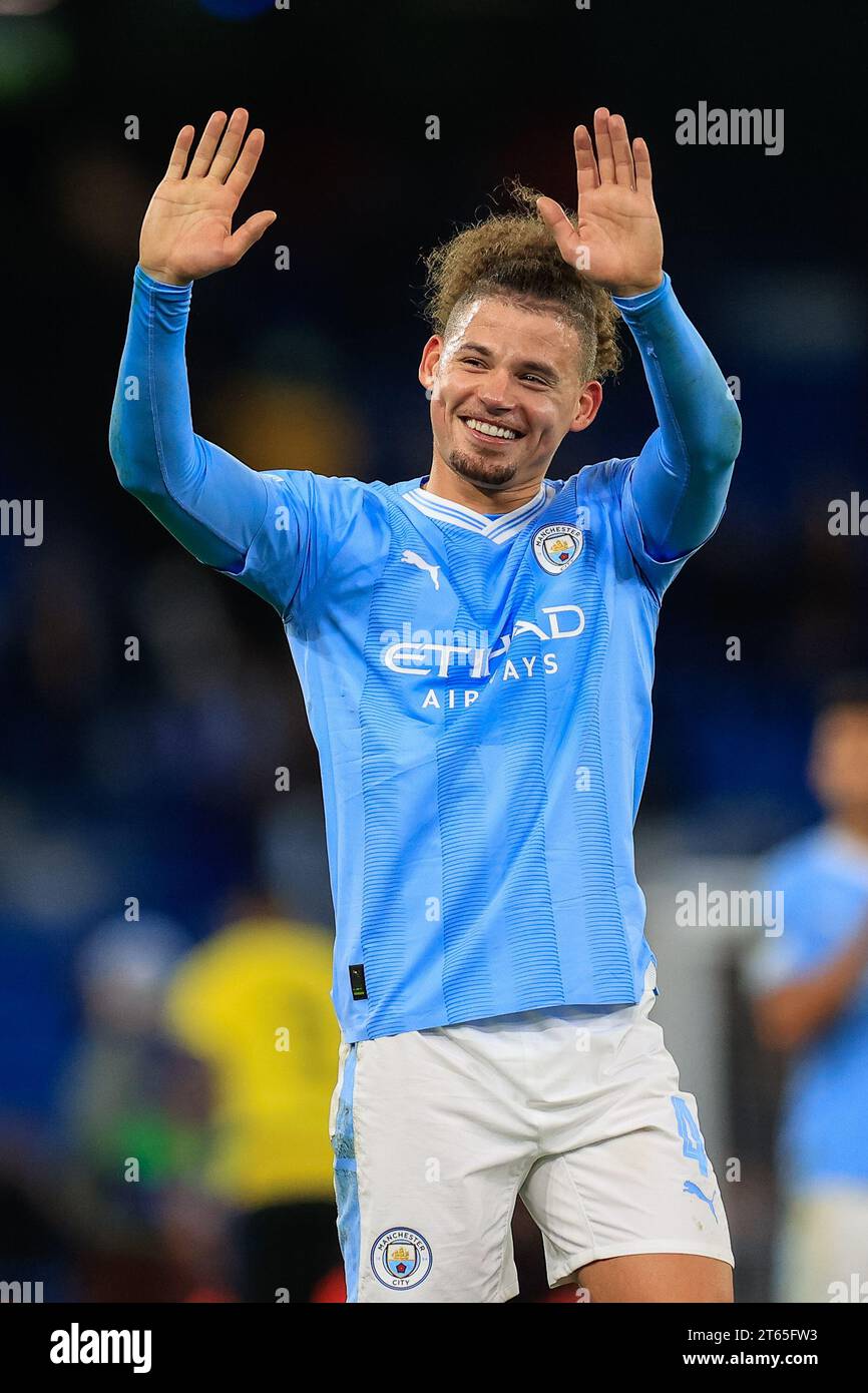 Kalvin Phillips #4 of Manchester City waves to the home fans as City qualify for the last 16 ...