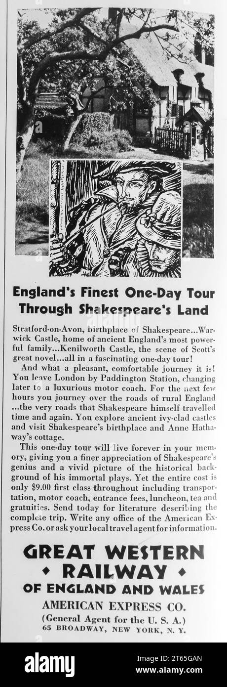 1934 Great Western Railway of England and Wales, American Express Co Ad ...