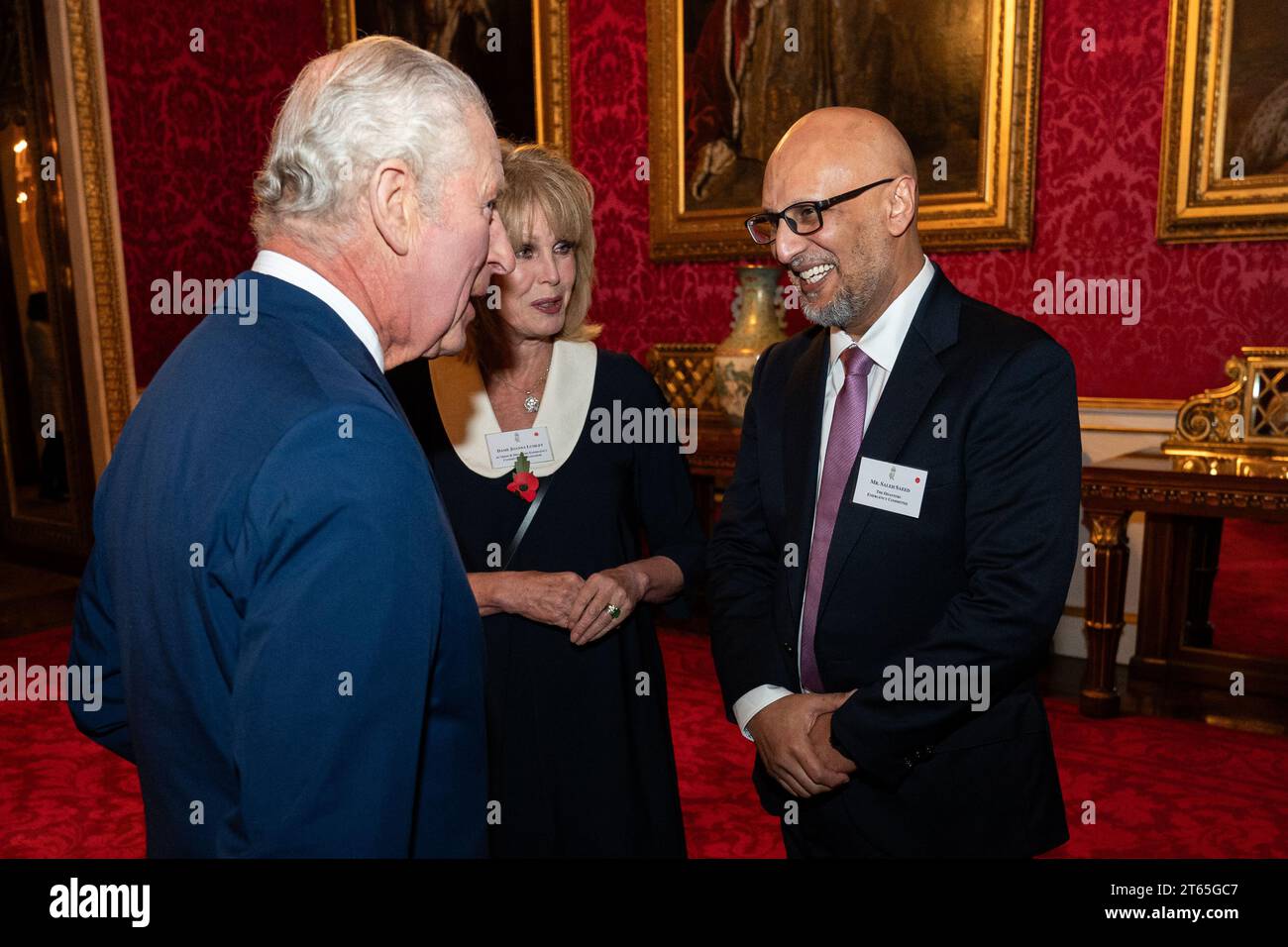 King Charles III (left) with Joanna Lumley and Sakeh Saeed from The ...