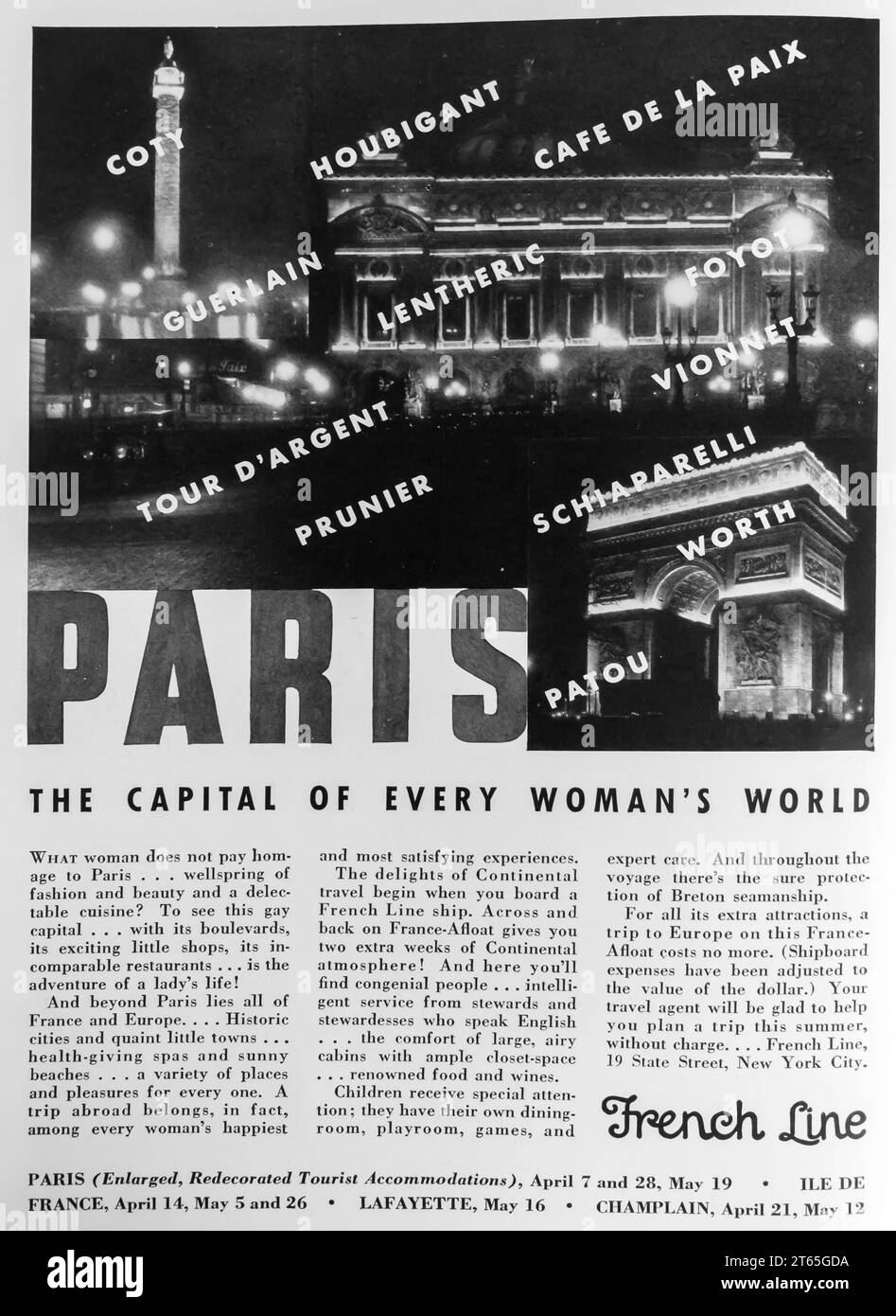 1934 French Line European cruises advert. "Paris the capital of every ...
