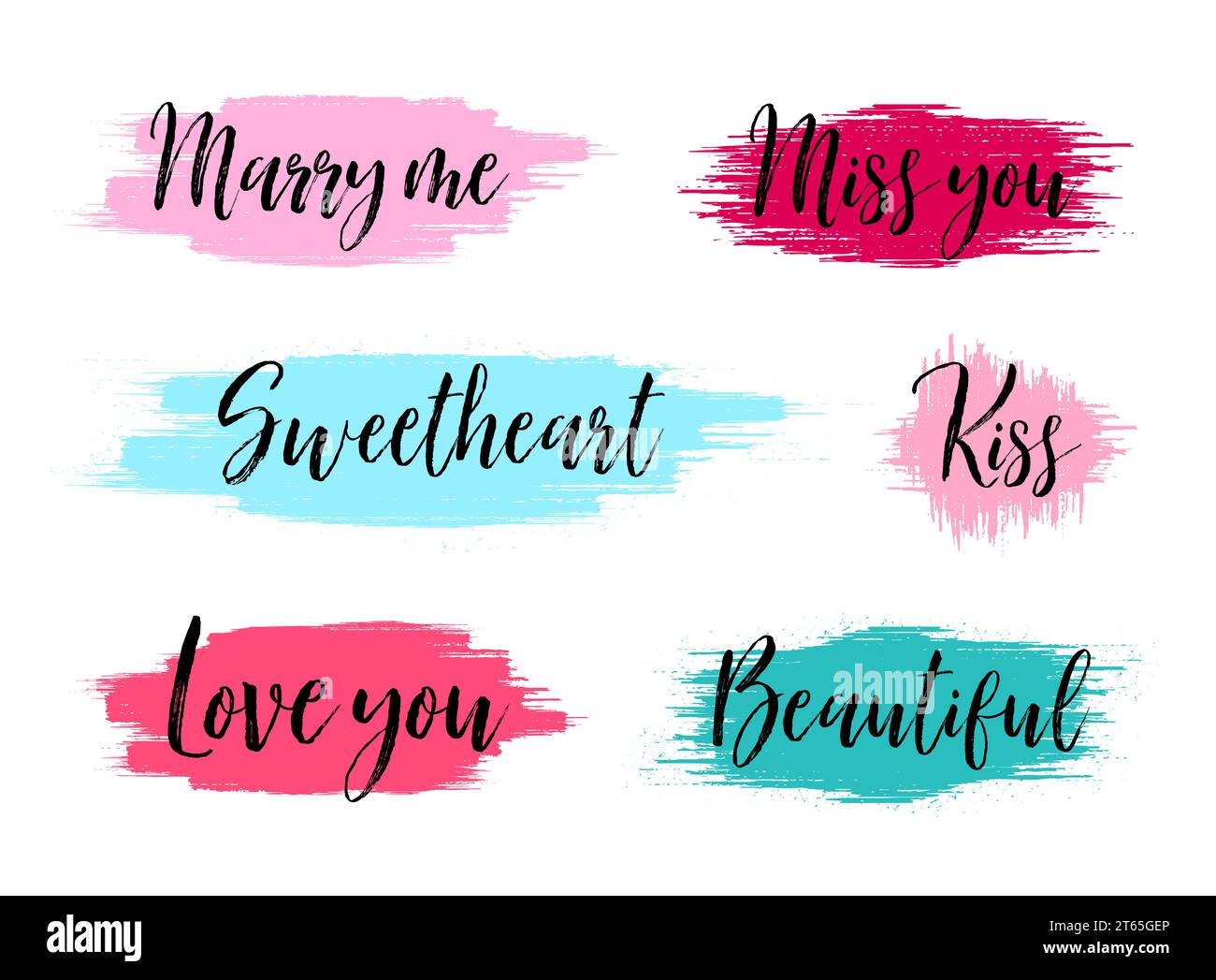 Brush stroke boxes. Creative banners with romantic text. Vector Stock ...