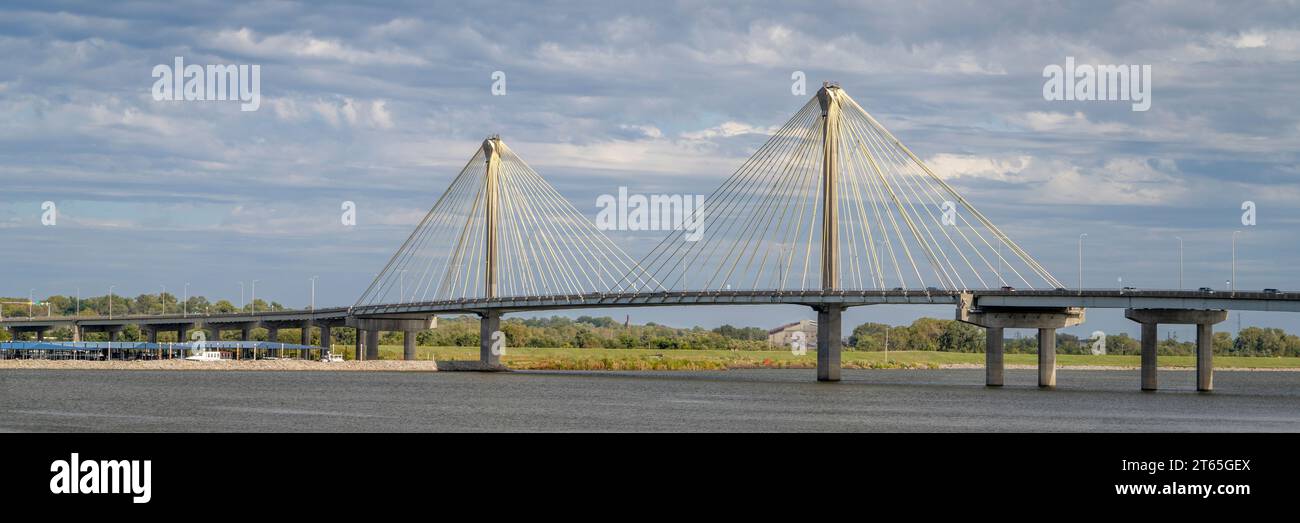 panorama of the Clark Bridge, a cable-stayed bridge across the ...