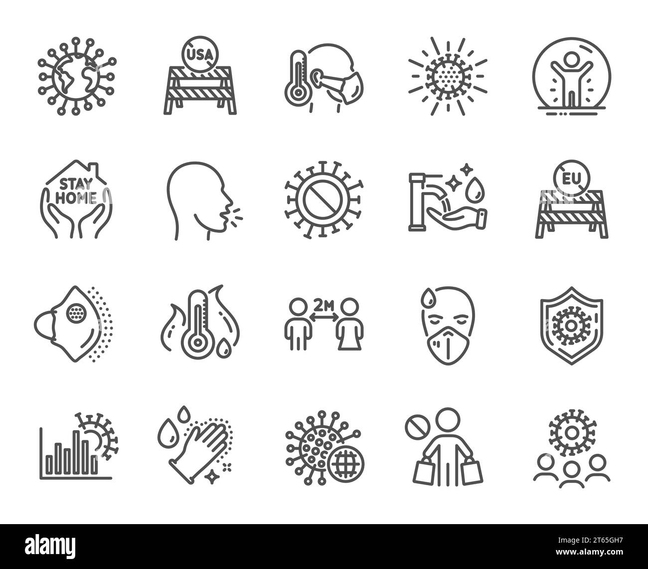 Coronavirus line icons. Medical protective mask, washing hands hygiene ...