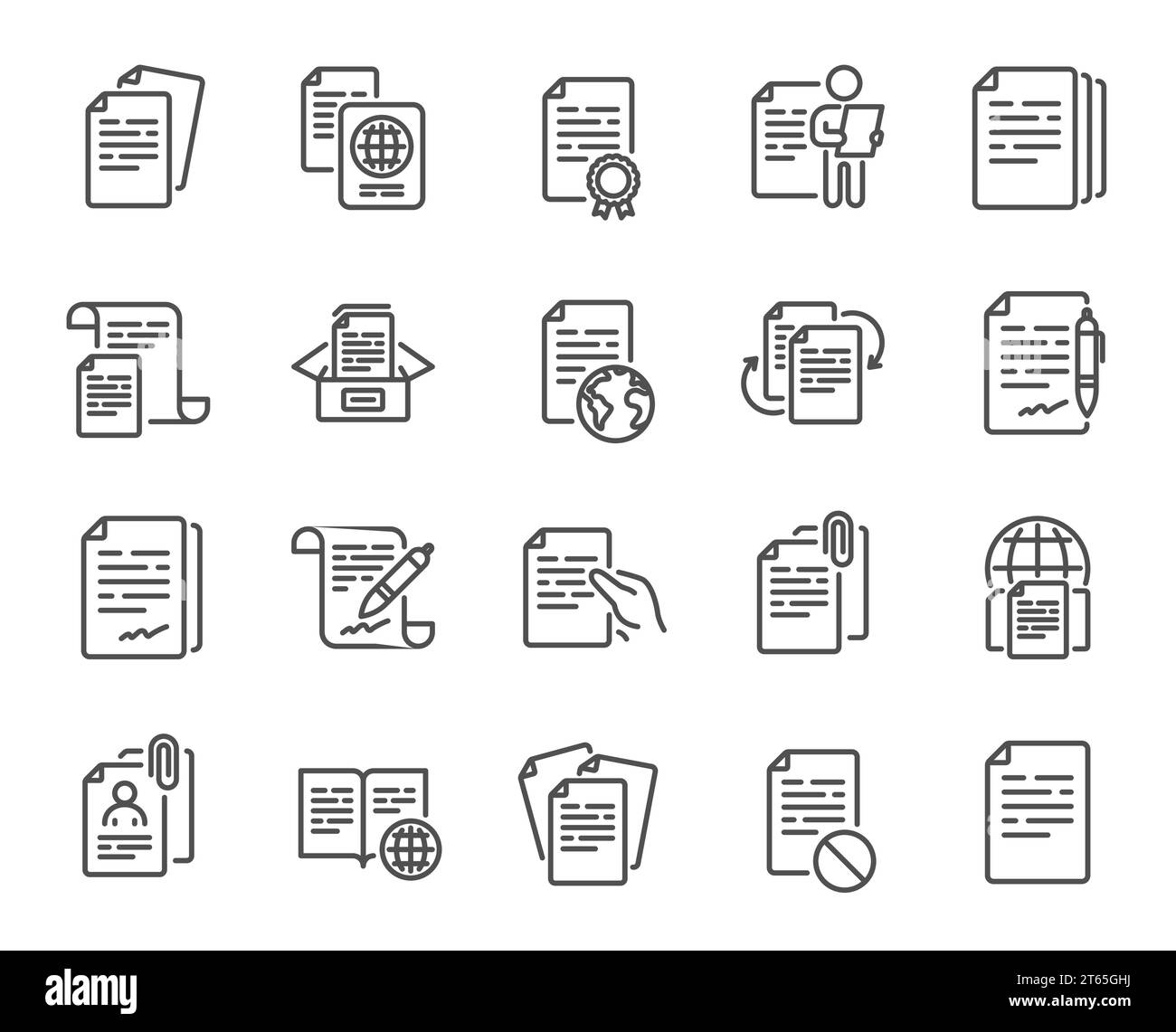 Documents line icons. Copy files, Contract agreement, Passport ... Documents line icons. Copy files, Contract agreement, Passport ...