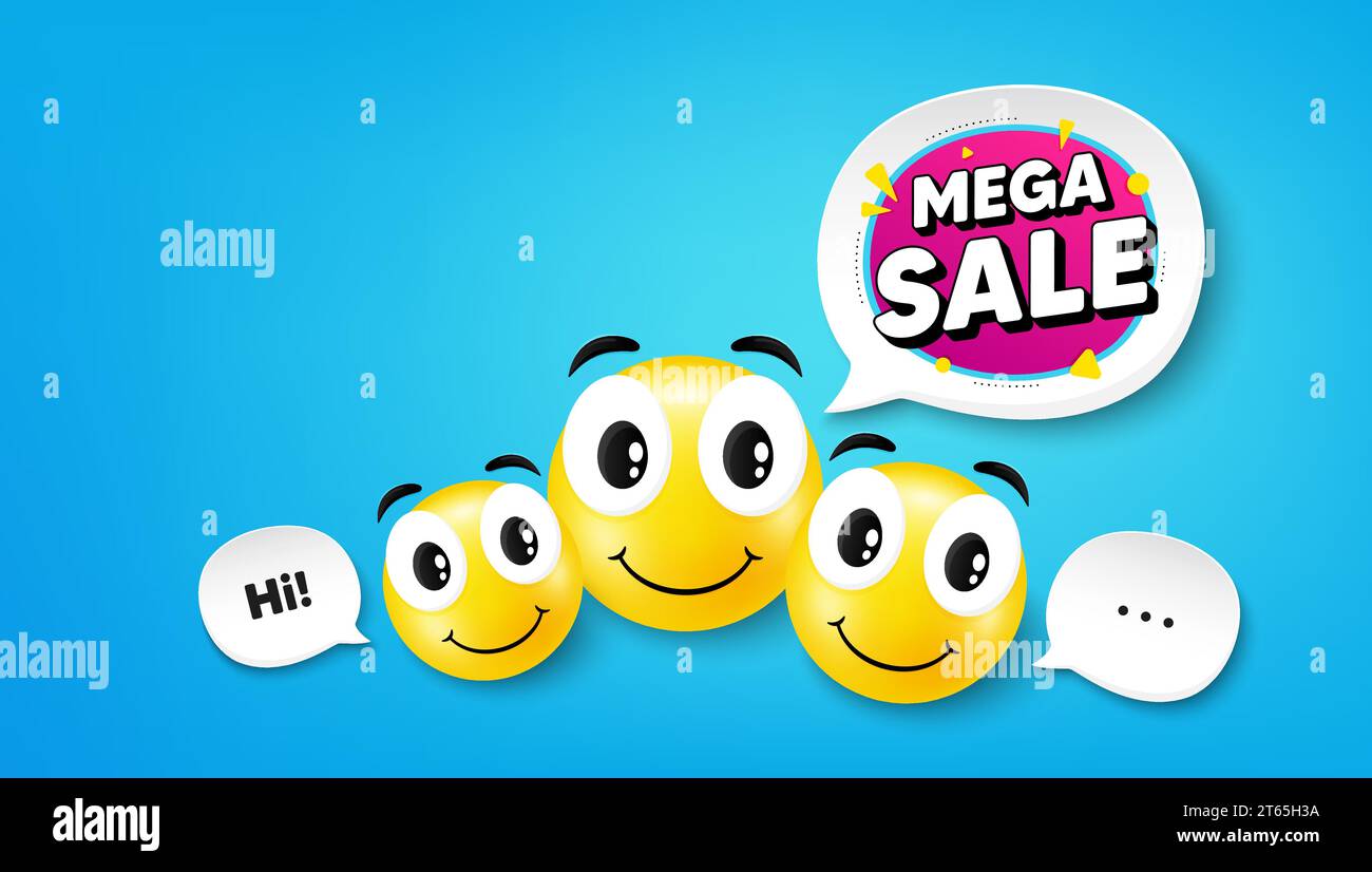 Mega sale smile face background. Funny face emotion. Round cartoon ...