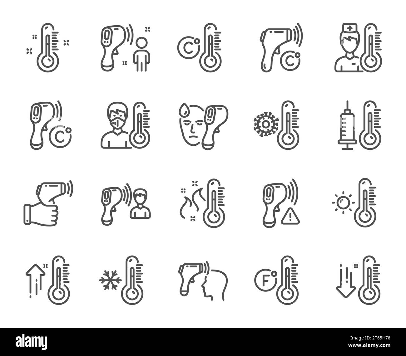 Temperature line icons. Thermometer, Check body temperature, Fever ...