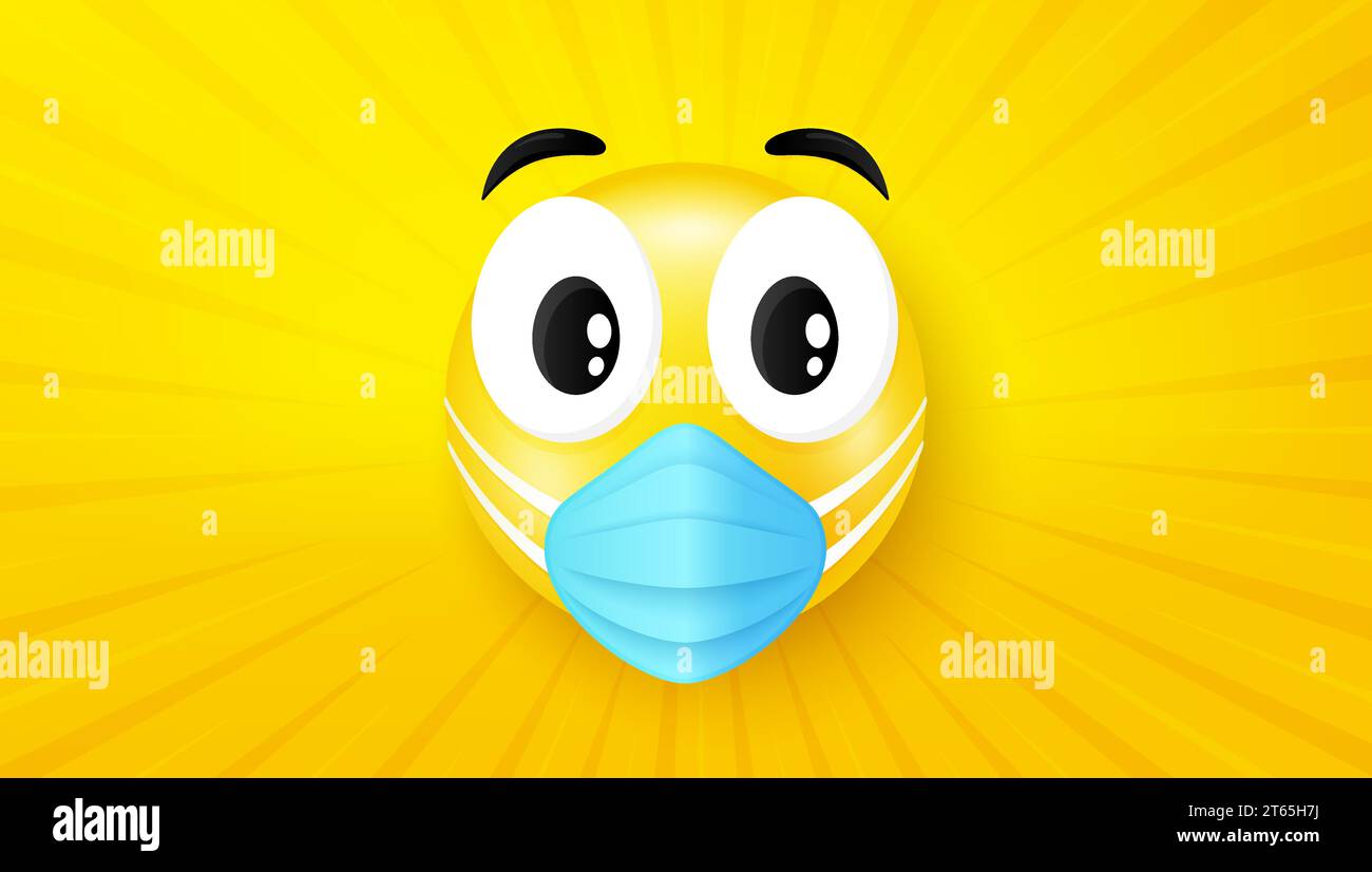 Emoji with medical face mask. Emoticon with mouth protection mask ...