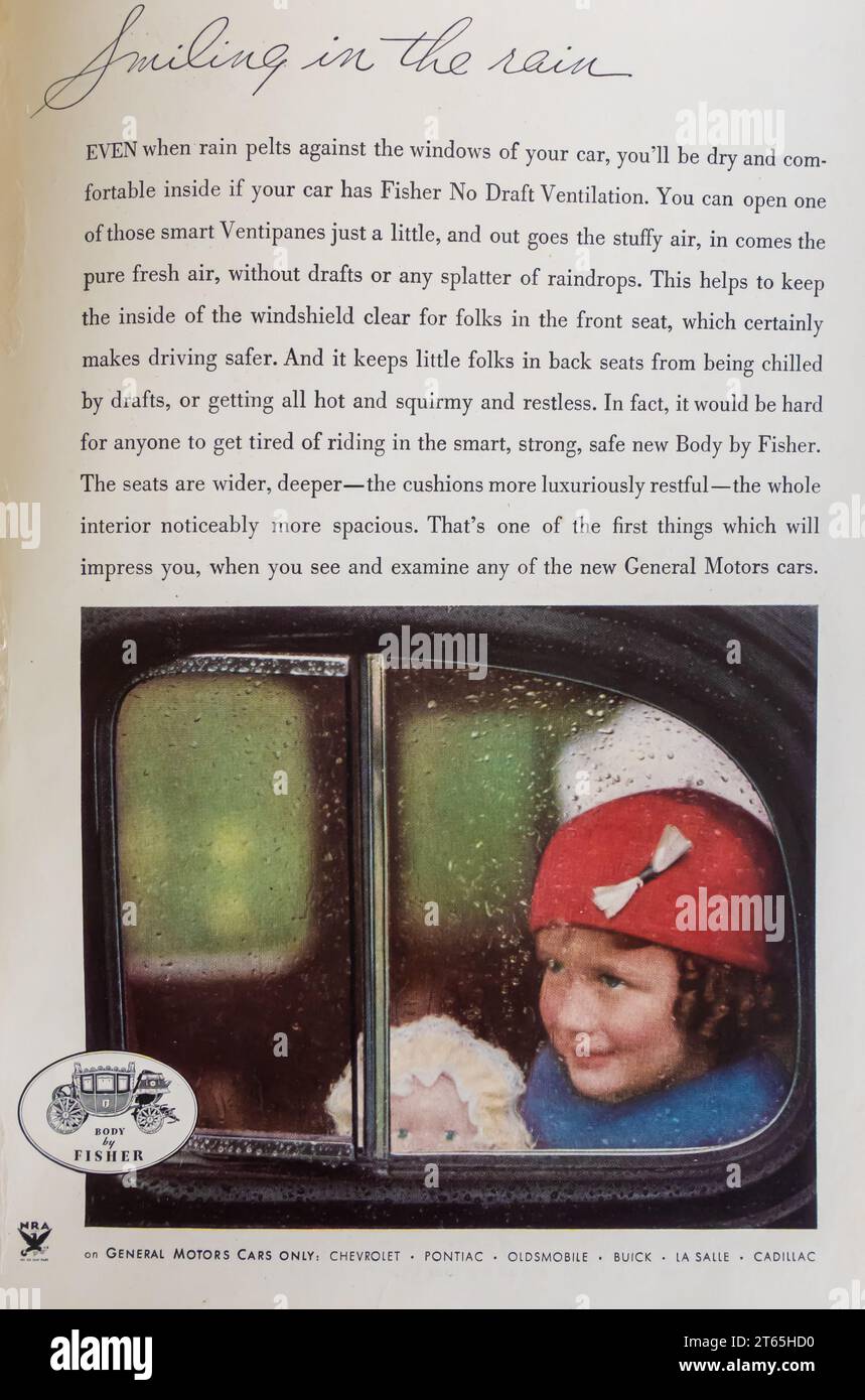 1934 Body by Fisher No Draft Ventilation ad Stock Photo - Alamy