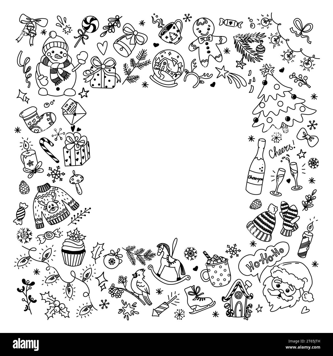 Christmas frame made of fun doodle elements in handmade technique Stock ...